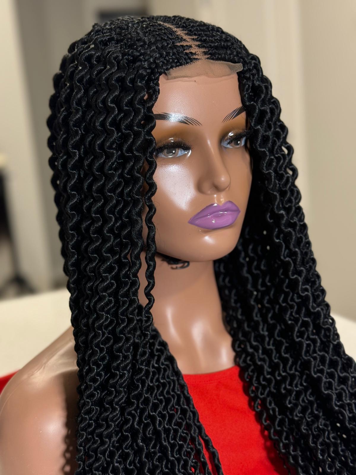 Center Part Watermelon Braided Wig in Color #01 Black. 24″ Lace Closure ...